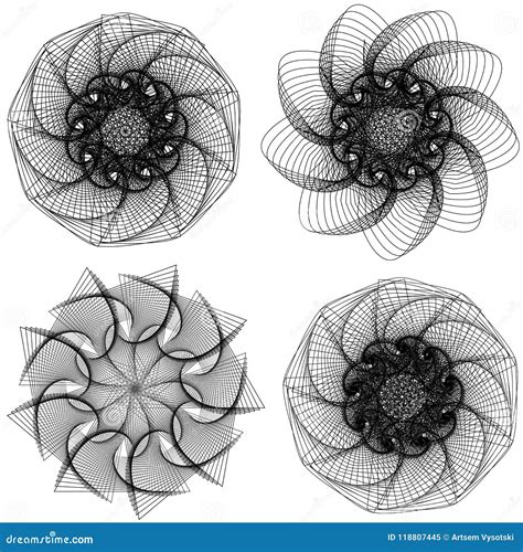 Set Of Abstract Geometric Spirograph Background Vector Illustration