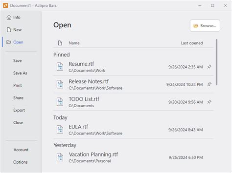 Recent Documents Ribbon Features Actipro Avalonia Controls Docs