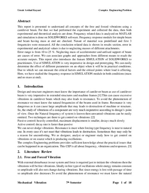 Pdf Vibration Analysis And Modelling Of A Cantilever Beam A Complex