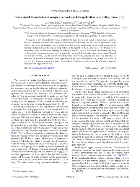 Pdf Weak Signal Transmission In Complex Networks And Its Application