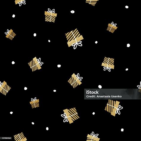 블랙과 골드 원활한 선물 패턴 경품 휴일 반복 패턴 선물 상자 일러스트 직물 섬유 포장지 인쇄 증정품에 대한 스톡 벡터 아트 및 기타 이미지 Istock