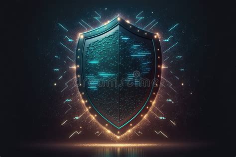 Ai Generated Illustration Of A Futuristic Technological Shield Concept Of Security Stock