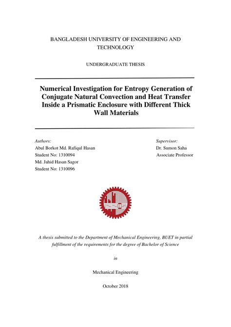 Pdf Thesis Numerical Investigation For Entropy Generation Of