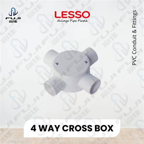 Lesso Pvc Fitting Conduit 4 Way Cross Box Dengan Penutup Tdus 4