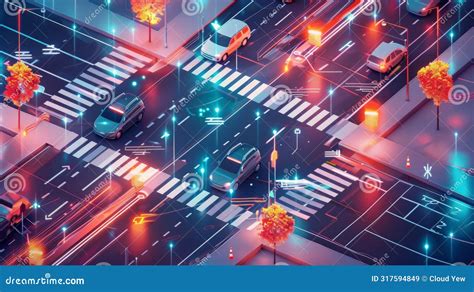 Aerial View Of Ai Specialists Testing Autonomous Vehicle Algorithms Stock Illustration