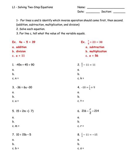 Printable Multi Step Math Equations Worksheets Free Download And Print For You