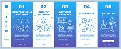 모바일 웹 페이지 벡터 템플릿온보딩 바이오 엔지니어링 작업 의사 선형 일러스트와 응답 스마트 폰 웹 사이트 인터페이스 아이디어 웹 페이지 연습 단계 화면입니다 색상 컨셉 5