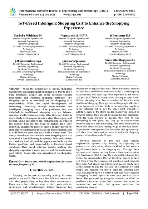 Pdf Iot Based Intelligent Shopping Cart To Enhance The Shopping Experience