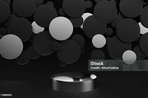 반짝이는 은색 둥근 연단 모형 블랙 추상 무대 프리젠 테이션 화장품 상품 광고 검은 색 서클 장식 템플릿 3d 일러스트 레이 션 블랙 프라이데이 풍부하고 우아한 장면 3차원