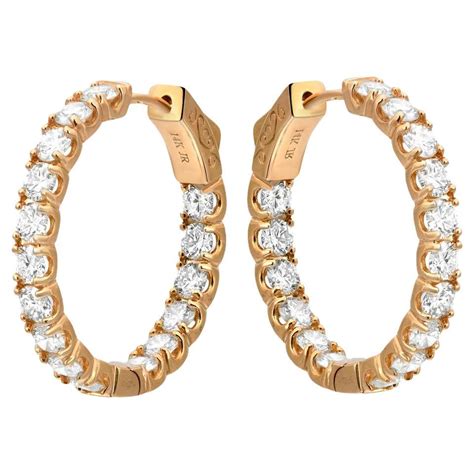 Prong Set Round Cut Diamond Inside Out Hoop Earrings 14k White Gold 2