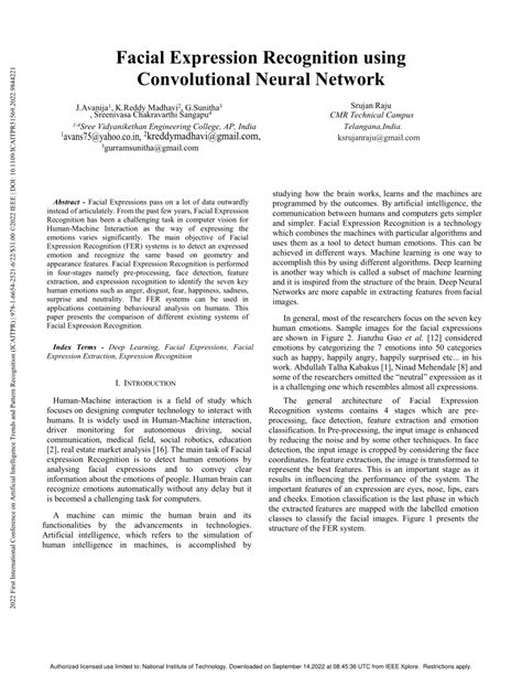 pdf facial expression recognition using convolutional neural network