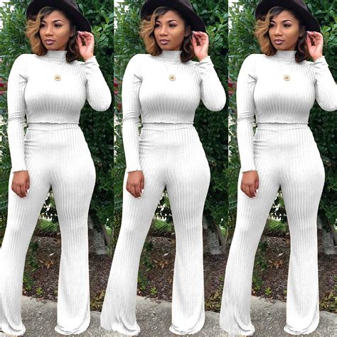 높은 스트레치 뜨개질 Tracksuit 여성 세트 가을 두 조각 세트 탑과 바지 2 조각 세트 복장 스포츠웨어 숙녀 Tracksuits여성 세트 Aliexpress