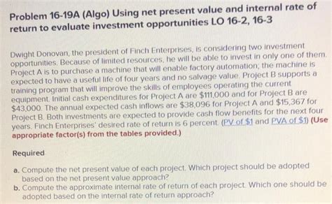 solved problem 16 19a algo using net present value and