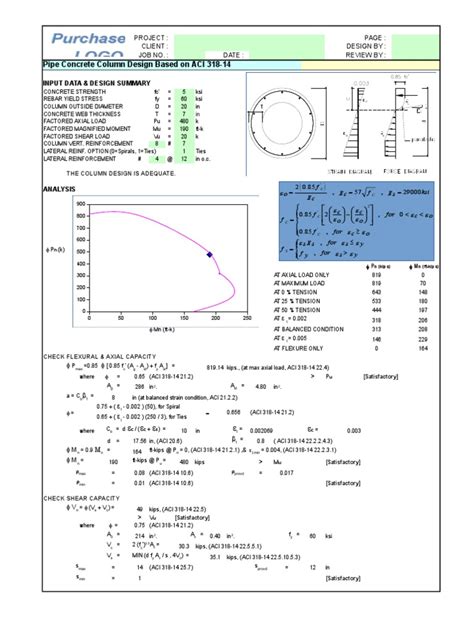 pipe concrete column design based on aci 318 14 input data and design