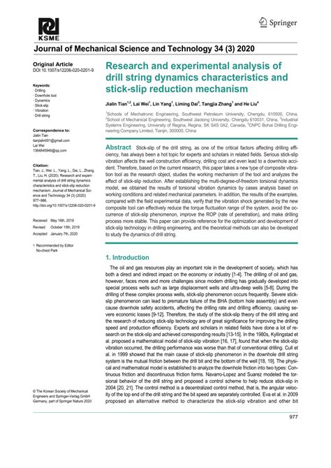 Pdf Research And Experimental Analysis Of Drill String Dynamics Characteristics And Stick Slip