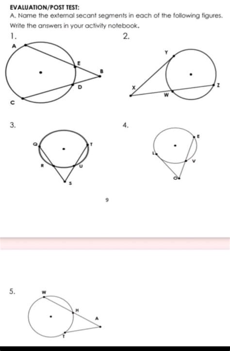 evaluation post test a name the external secant segments in each of the following figures write