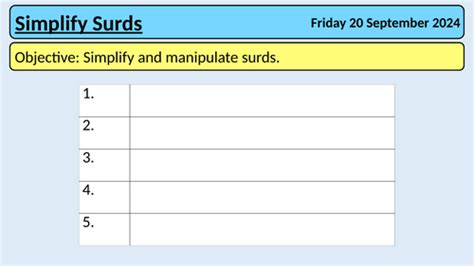 Manipulating And Simplifying Surds Teaching Resources