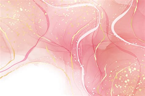 골든 닷이 있는 로즈 핑크 액체 수채화 배경 먼지가 홍당무 대리석 알코올 잉크 그리기 효과 웨딩 초대 메뉴 Rsvp에 대한 벡터 일러스트 디자인 템플릿 분홍색 배경에 대한