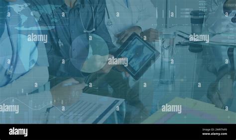 Image Of Data Processing Over Diverse Doctors Global Medicine Healthcare And Data Processing