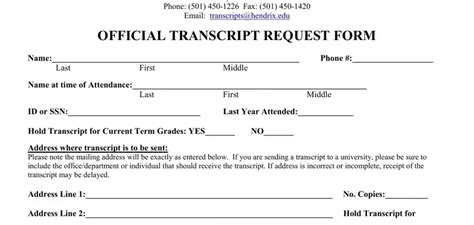 Hendrix Transcript Request PDF Form FormsPal