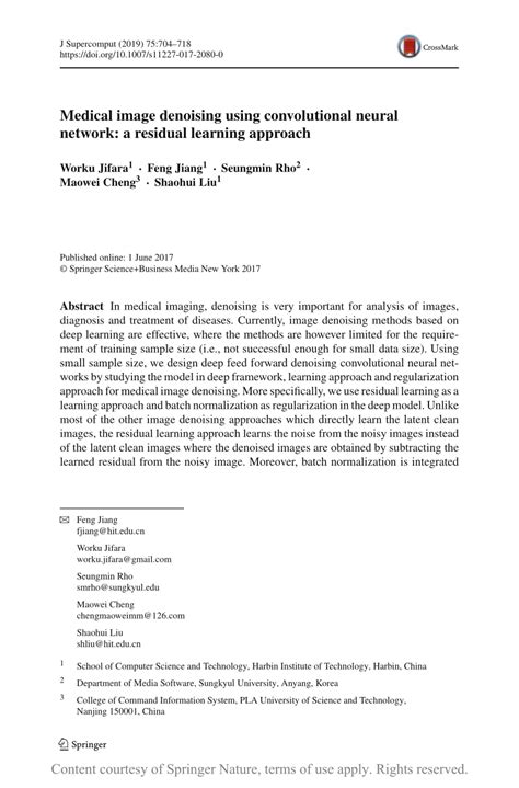 Medical Image Denoising Using Convolutional Neural Network A Residual Learning Approach