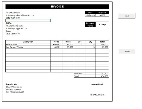 Aplikasi Excel Invoice Faktur Rumus Otomatis Untuk Penjualan Barang