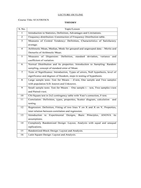 fillable online 2 lecture outline course title statistics theory fax