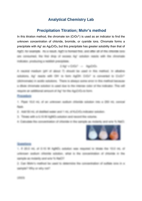SOLUTION Analytical Chemistry Lab Precipitation Titration Mohr S Method Studypool