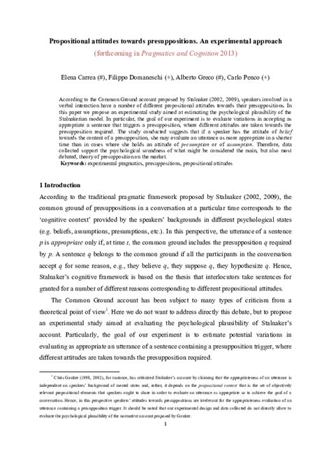 pdf propositional attitudes towards presuppositions an experimental