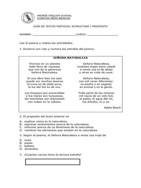 Guía De Textos Poéticos Para Cuartos Básicos Pdf Naturaleza