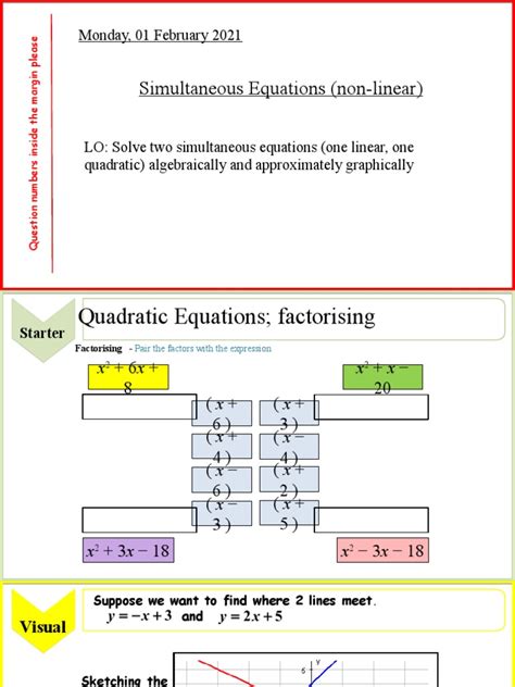 Simultaneous Equations With Quadratics Pdf Equations Quadratic