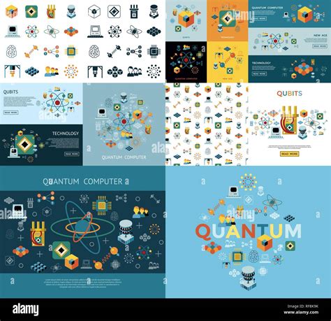 digital vector quantum computing and qubits icon set pack illustration