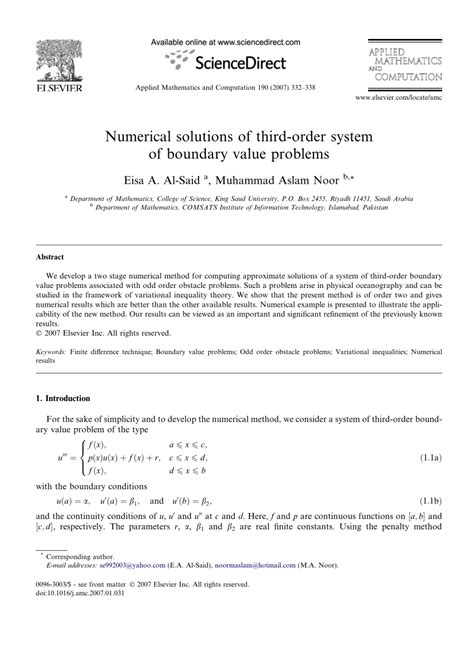 Pdf Numerical Solutions Of Third Order System Of Boundary Value Problems