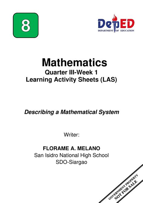 Grade 8 Q3 Wk 1 - mathematics las - Mathematics Quarter III-Week 1 Learning Activity Sheets (LAS ...