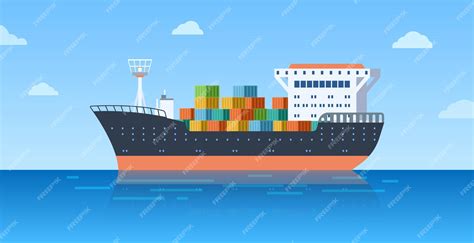 Premium Vector Cargo Ship Container Ships Vessel With Cargos Floating In Sea Or Ocean Port