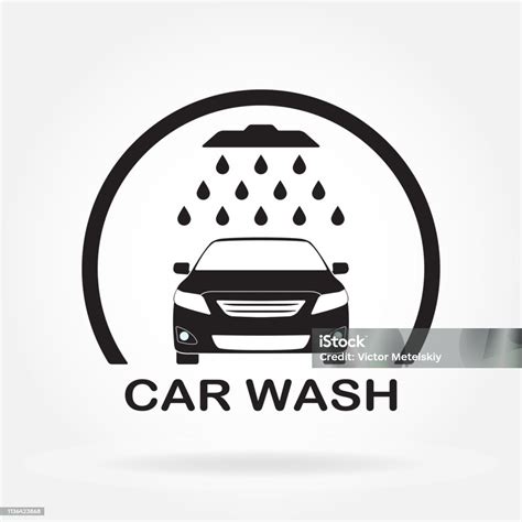 세차 아이콘 또는 라벨 자동 샤워 및 물 방울 평면 디자인에서 세탁 차량 기호의 벡터 일러스트 레이 션 세차장에 대한 스톡 벡터
