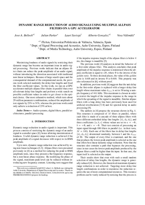 Pdf Dynamic Range Reduction Of Audio Signals Using Multiple Allpass