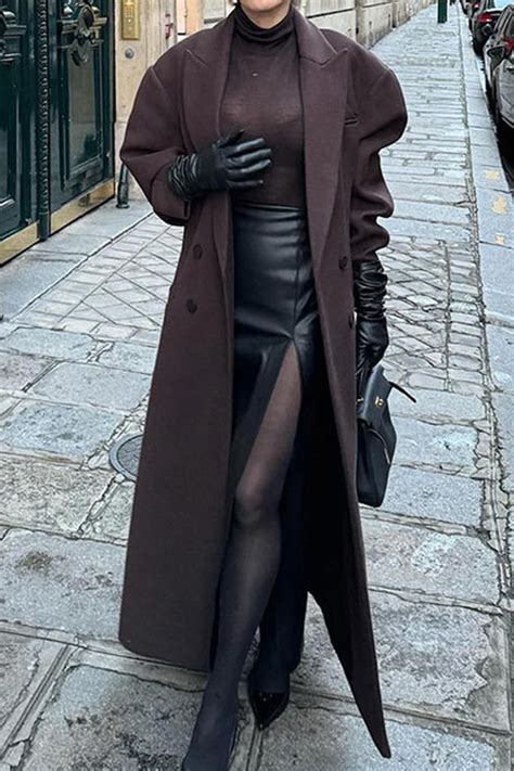 Casual Sportswear Buttons Turn Back Collar Outerwear Coat Women Fashion Women Overcoat Long