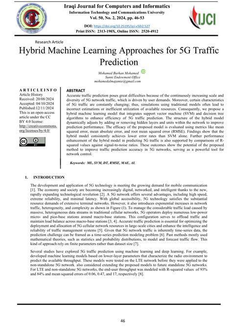 Pdf Hybrid Machine Learning Approaches For 5g Traffic Prediction