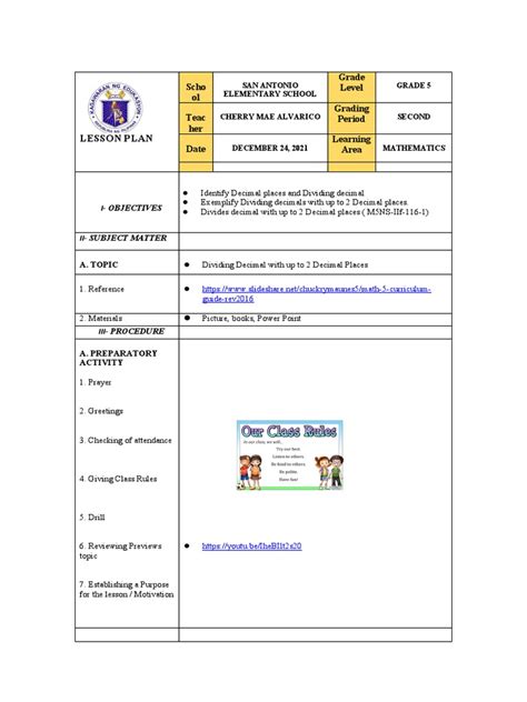 Educ103 Lesson Plan 1 Pdf Decimal Numbers