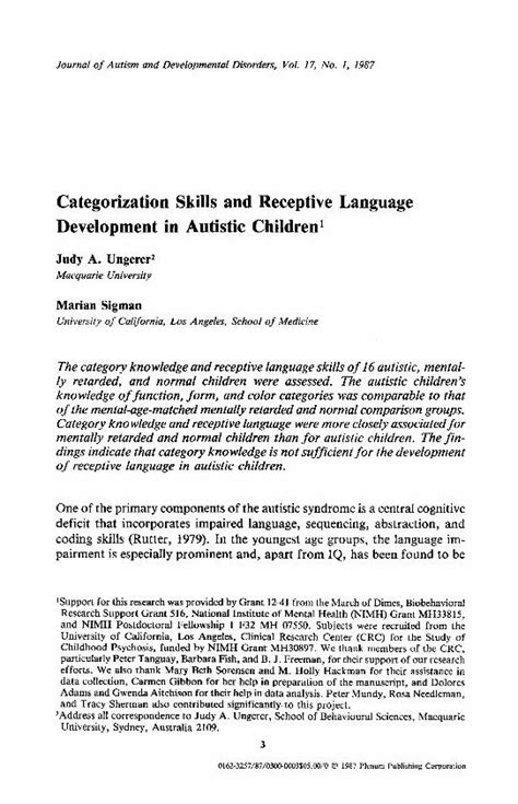 Pdf Categorization Skills And Receptive Language Development In