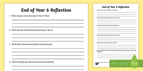 Editable End Of Year 6 Reflection Worksheet Teacher Made