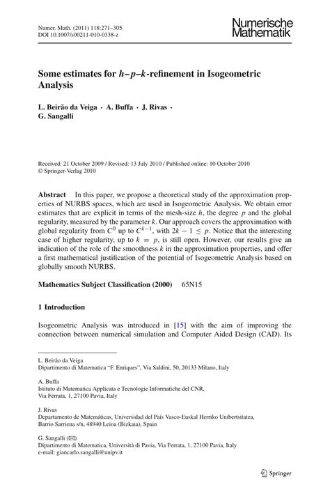 Pdf Some Estimates For Hpk Refinement In Isogeometric Analysis