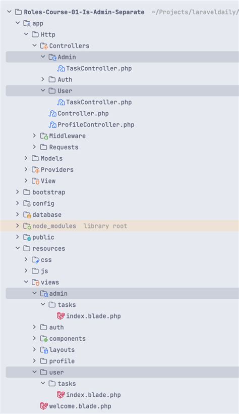 01 simple example separate admin user areas laravel daily