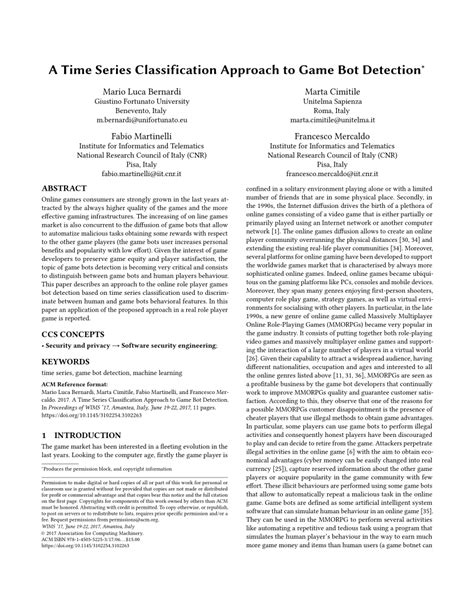 Pdf A Time Series Classification Approach To Game Bot Detection