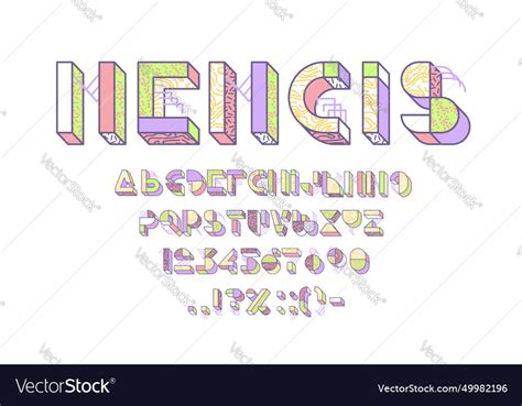 3d block font memphis type geometric typeface vector image