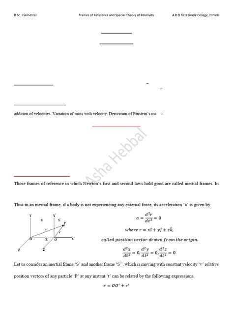 Frames Of Reference And Special Theory Of Relativity Nep Pdf