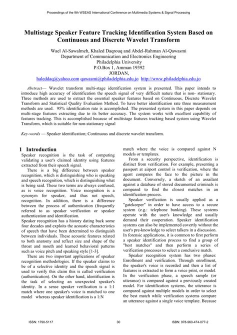 Pdf Multistage Speaker Feature Tracking Identification System Based