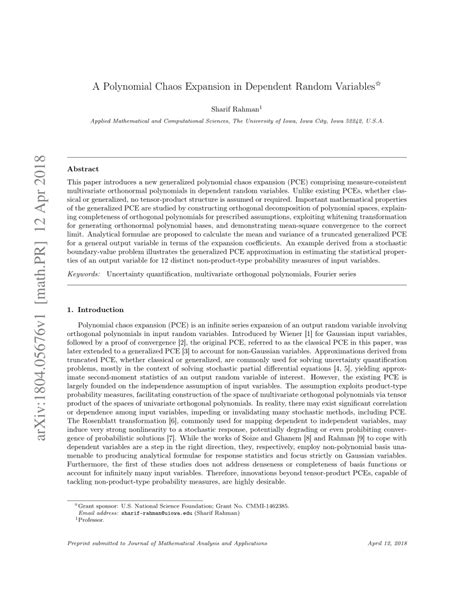 Pdf A Polynomial Chaos Expansion In Dependent Random Variables