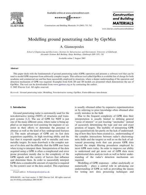 PDF Modelling Ground Penetrating Radar By GprMax
